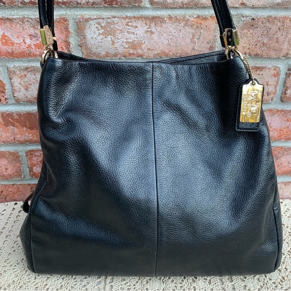 Coach | Bags | Coach Madison Phoebe Pebbled Black Leather Handbag Purse ...